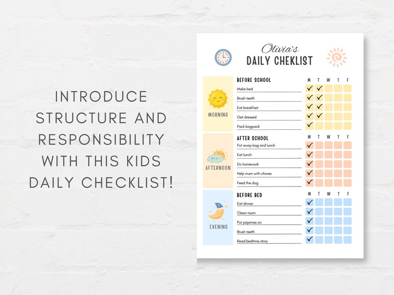 Kids Daily Checklist, Daily Checklist for Kids, Editable Kids Daily ...