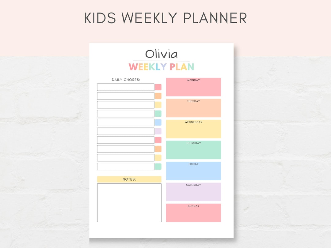 Kids Weekly Plan, Weekly Schedule for Kids, Kids Weekly Routine, Kids ...