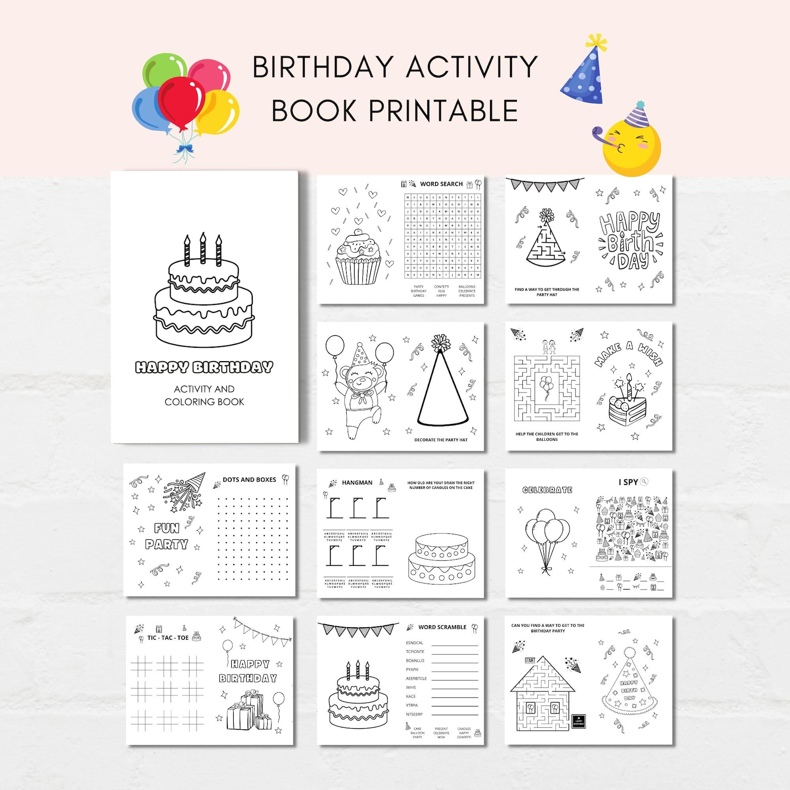 Birthday Activity Book, Kids Birthday Games, Birthday Coloring ...