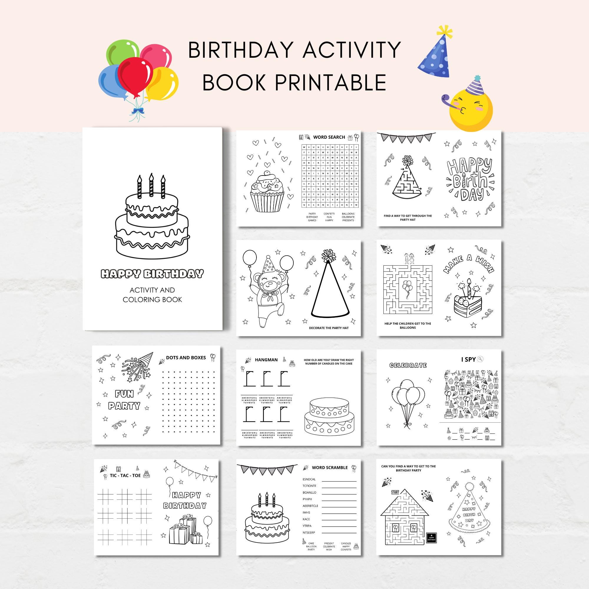 Birthday Activity Book, Kids Birthday Games, Birthday Coloring ...