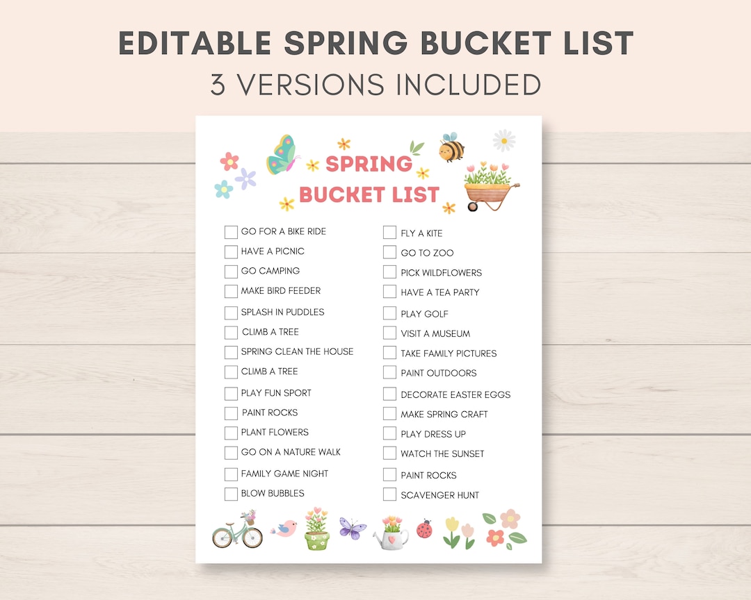 Spring Bucket List Printable, Spring Printable, Spring Break, Kids ...