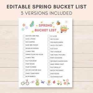 Spring Bucket List Printable, Spring Printable, Spring Break, Kids ...