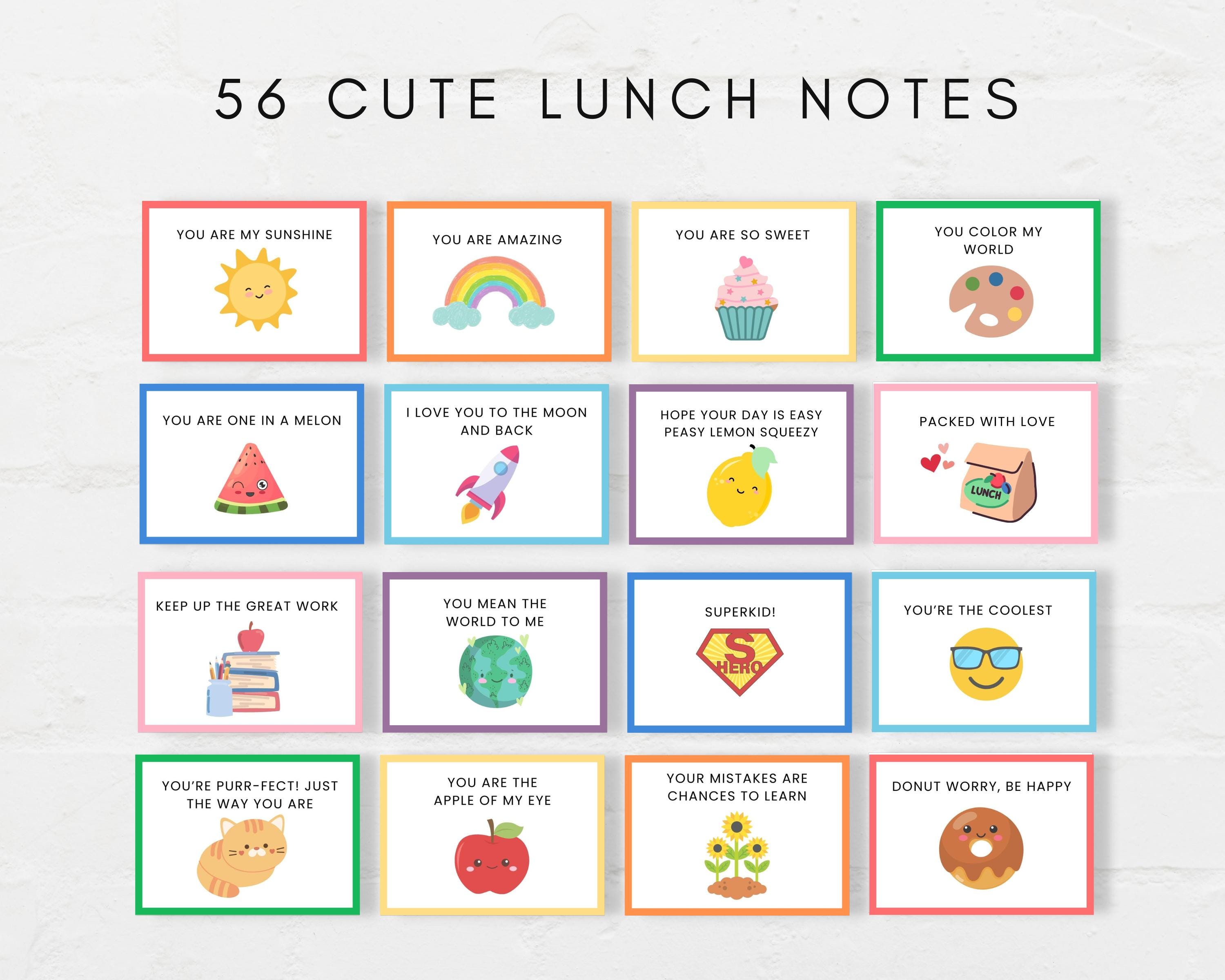 Lunch Box Notes Printable, Lunch Notes for Kids, Cute Lunchbox Notes ...