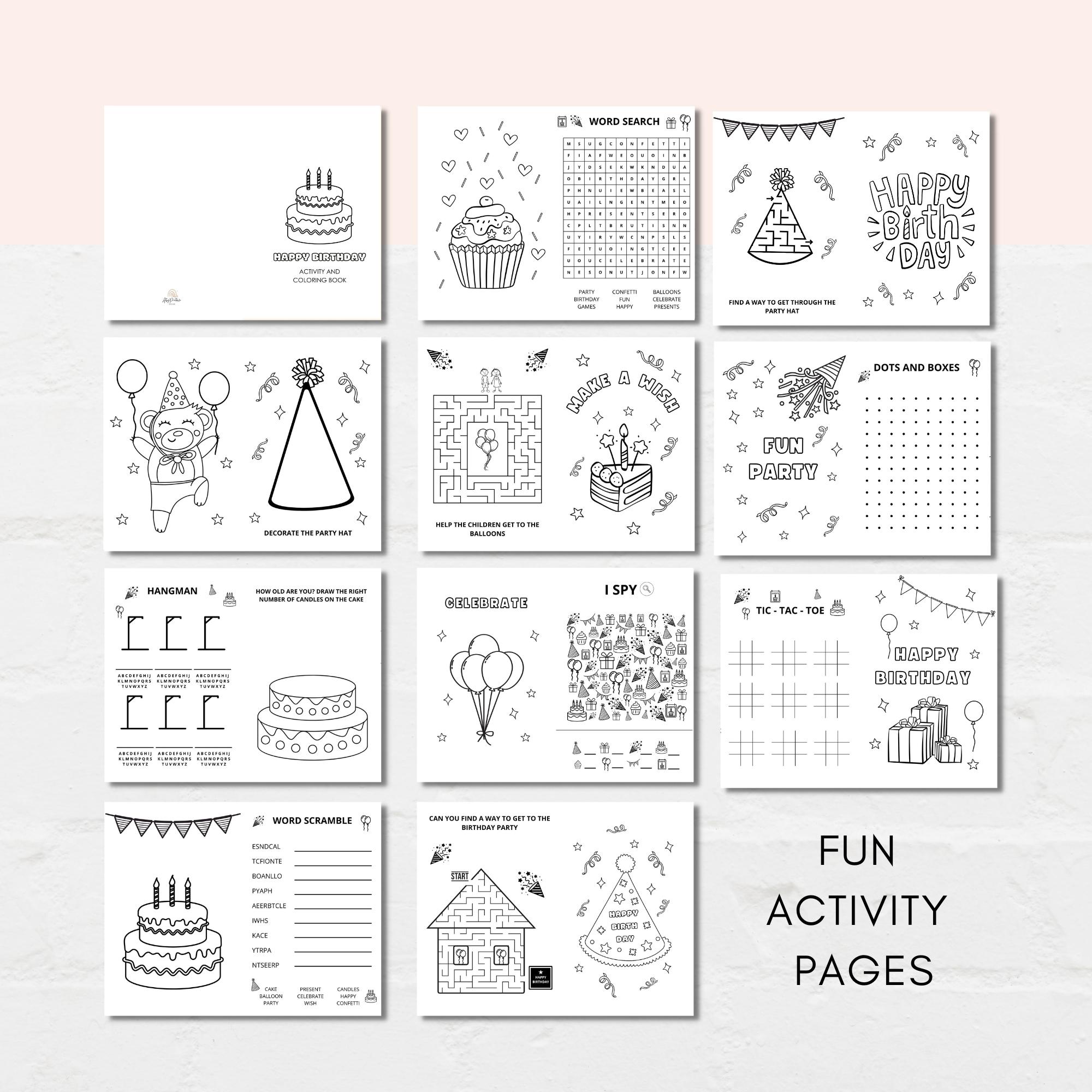 Birthday Activity Book, Kids Birthday Games, Birthday Coloring ...