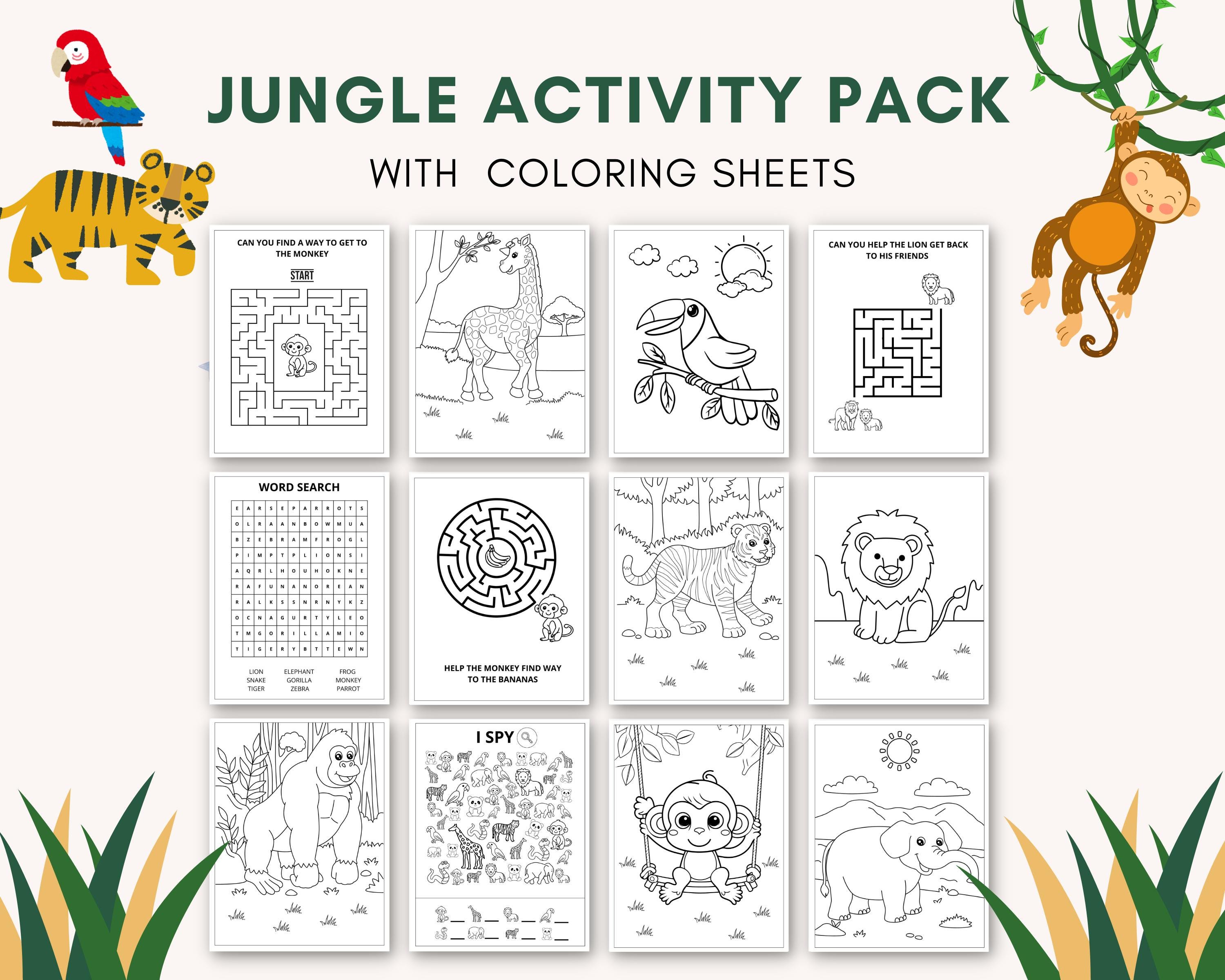 Jungle Safari Activity, Jungle Safari Coloring, Wild Animal Printable ...