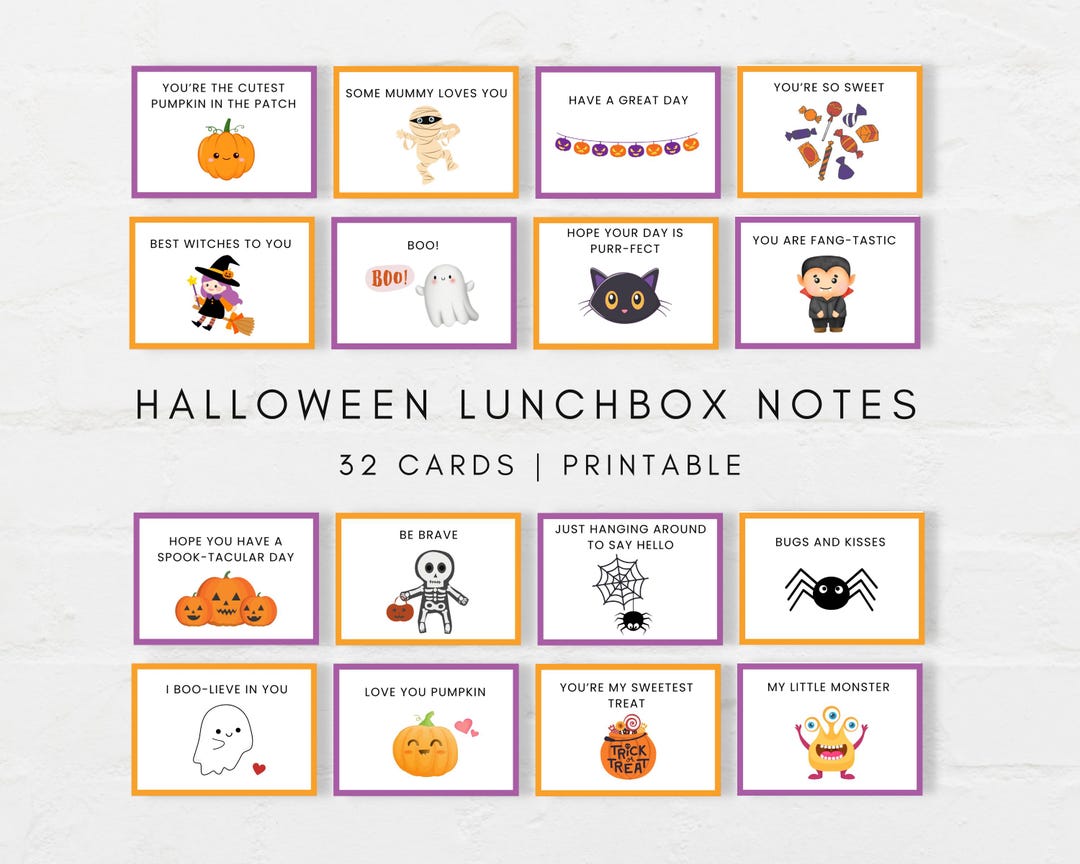 Halloween Lunchbox Notes, Lunch Box Notes Printable, Kids Lunch Notes ...