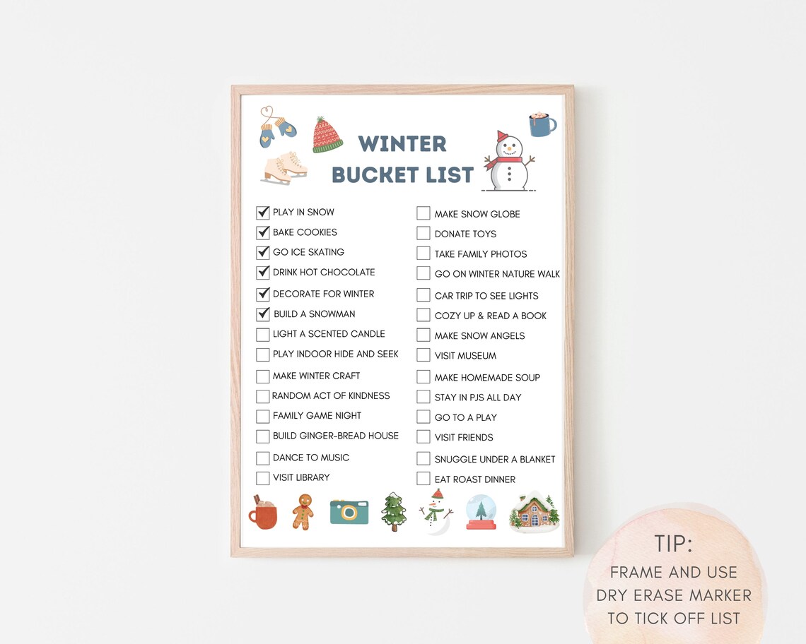 Winter Bucket List Printable, Winter Checklist, Holiday Bucket List ...