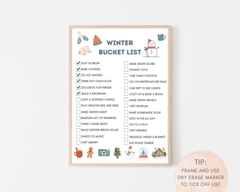 Winter Bucket List Printable, Winter Checklist, Holiday Bucket List ...