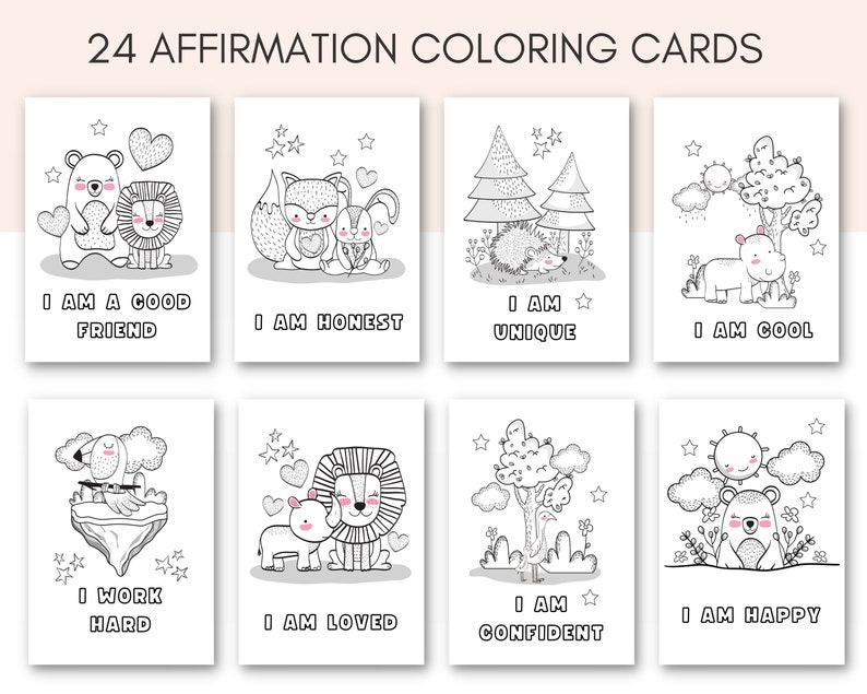 Affirmation Coloring Affirmation Cards for Kids Printable - Etsy