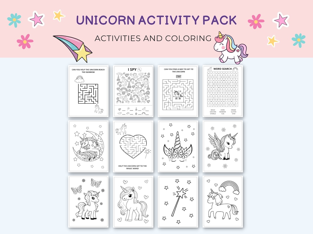 Unicorn Activity Sheets, Unicorn Coloring Pages, Unicorn Birthday, Kids ...