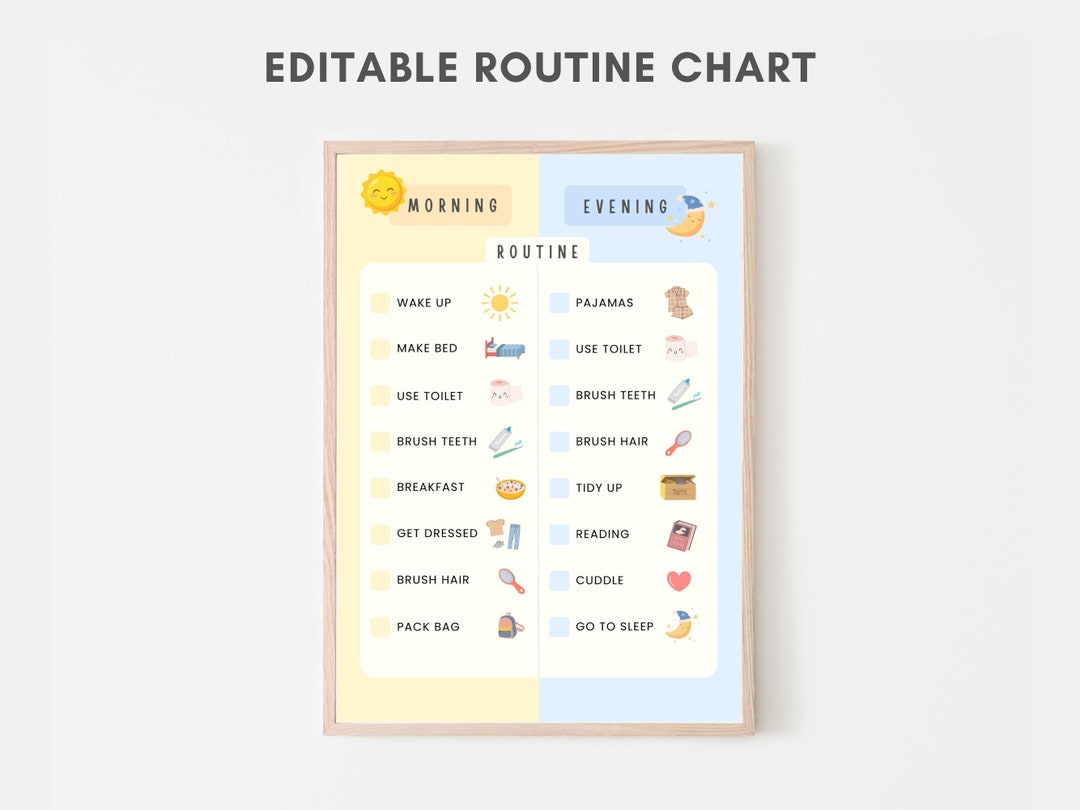 Bedtime Routine Chart, Editable Routine Chart, Daily Routine, Kids ...