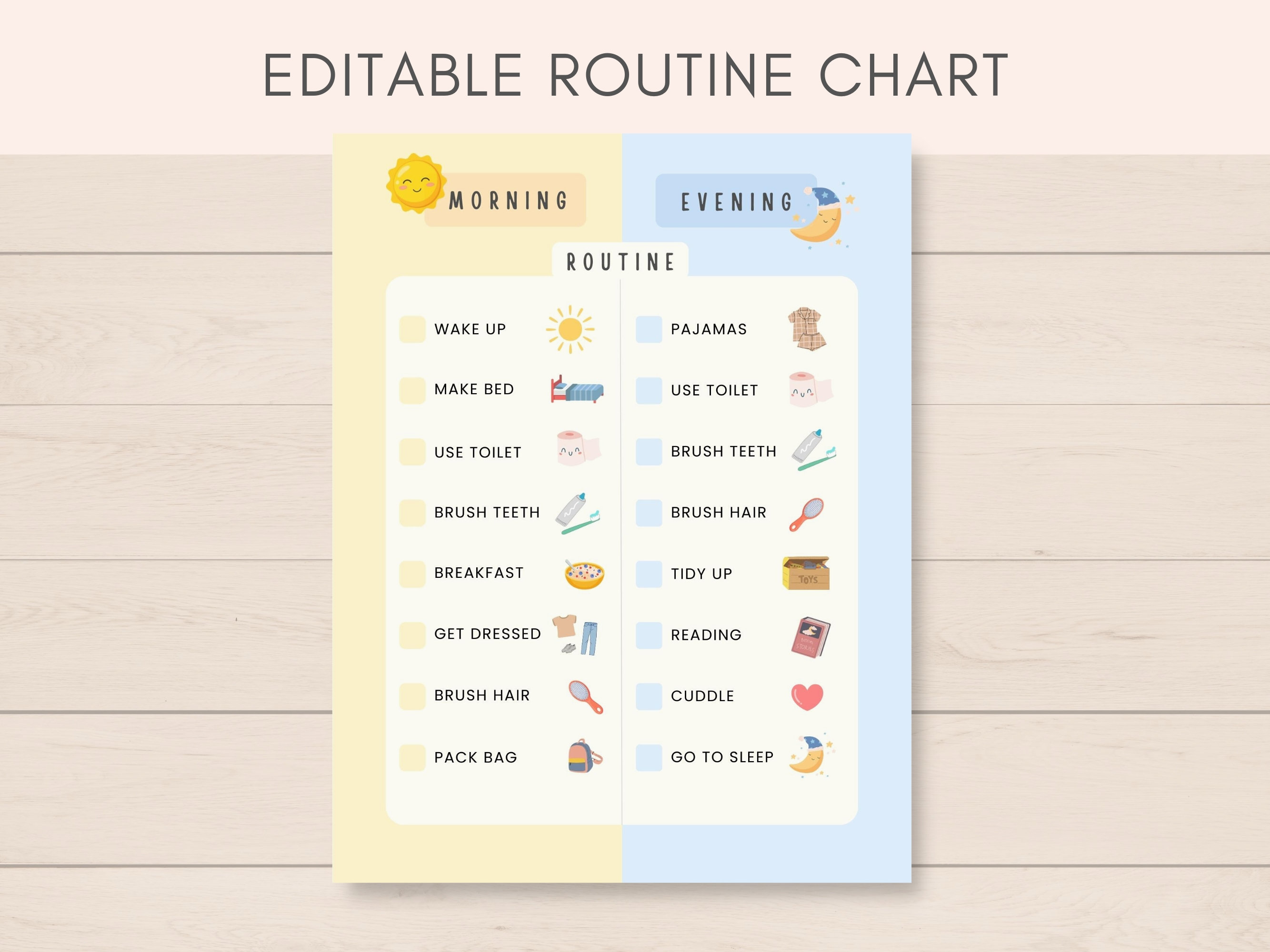 Editable Morning Routine Chart, Evening Routine Chart, Daily Routine ...