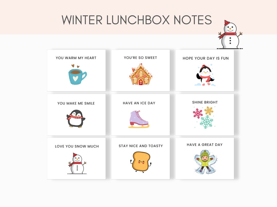 Winter Lunch Box Notes, Lunch Box Notes Printable, Winter Kids ...