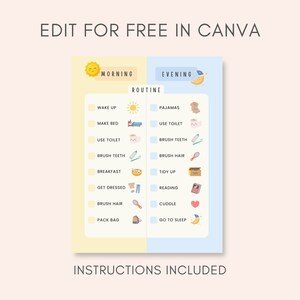 Editable Morning Routine Chart, Evening Routine Chart, Daily Routine ...