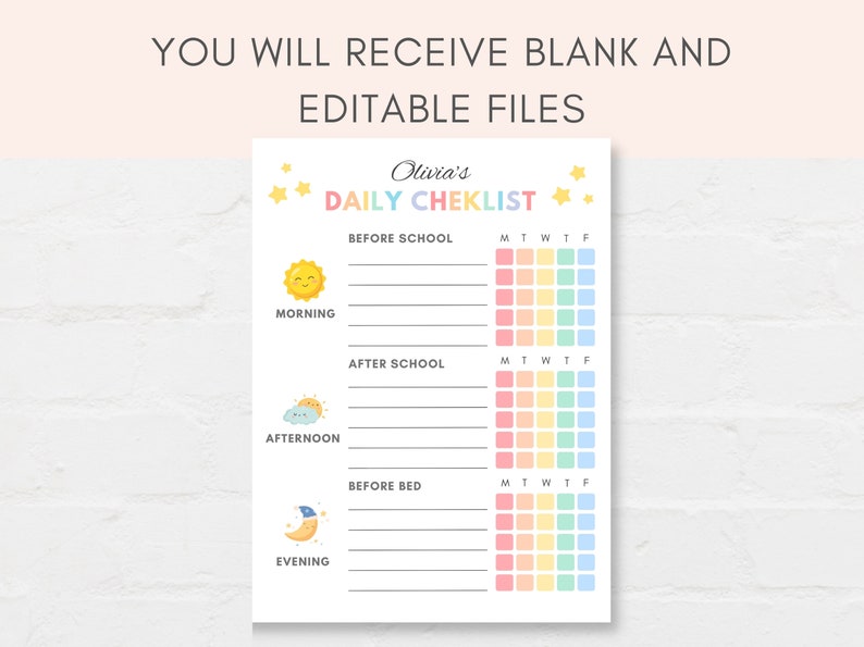 Kids Daily Checklist, Kids Daily Schedule, Editable Kids Daily ...