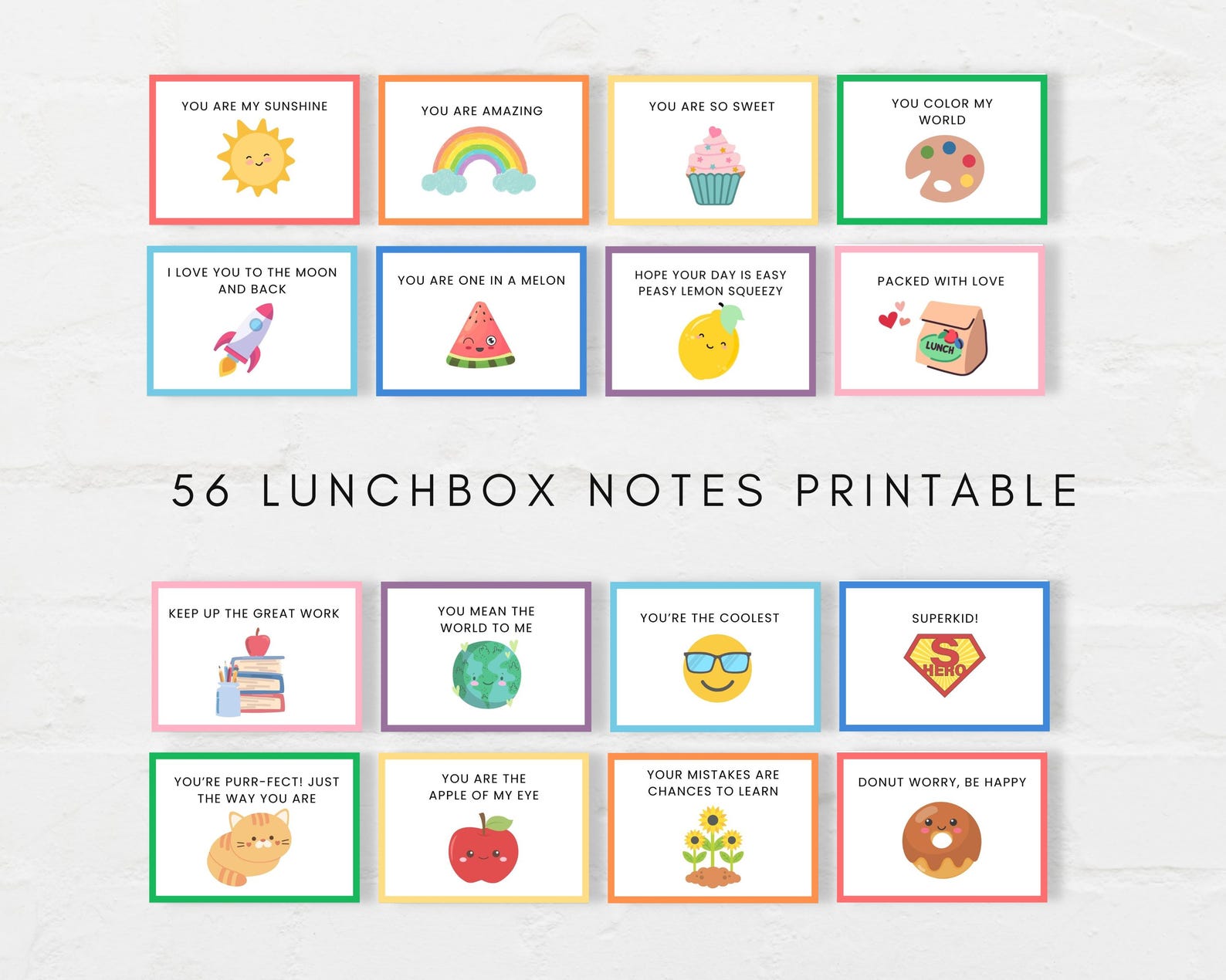 Lunch Box Notes Printable, Lunch Notes for Kids, Cute Lunchbox Notes ...