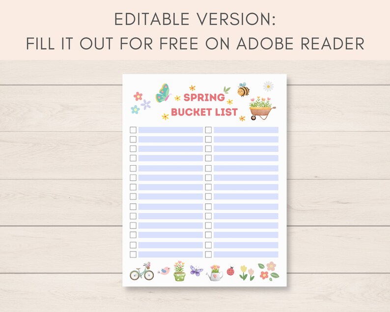Spring Bucket List Printable Spring Printable Spring Break - Etsy