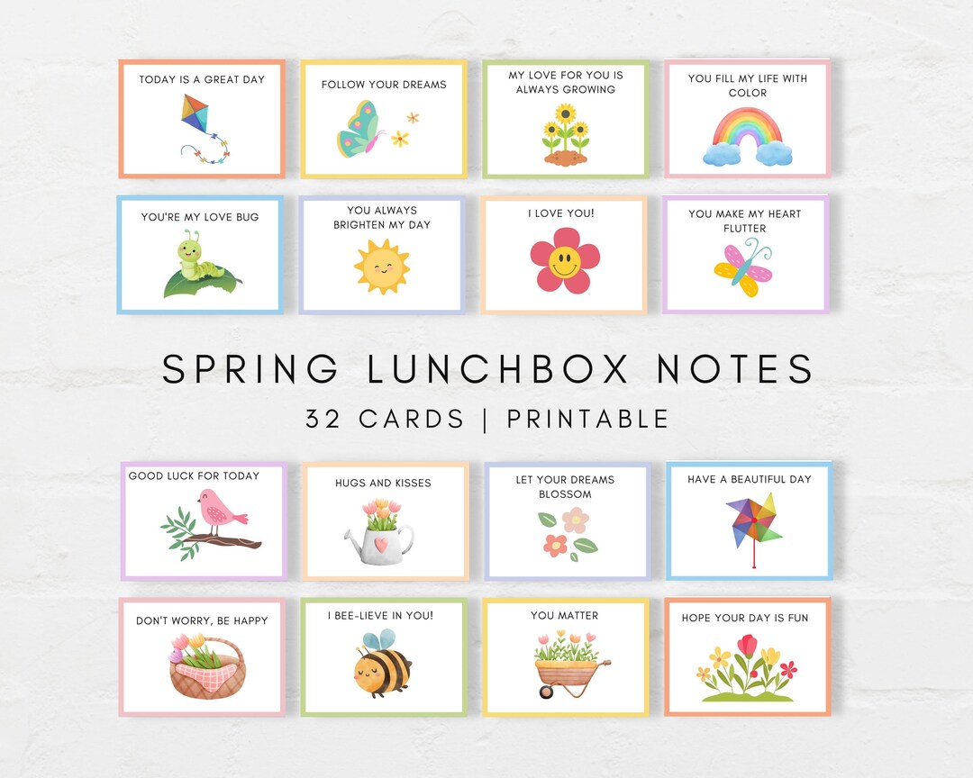 Spring Lunchbox Notes, Lunch Box Notes Printable, Spring Kids Printable ...