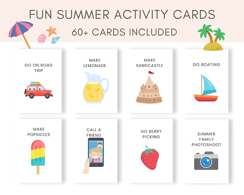Summer Activity Cards Summer Activities Summer Bucket List - Etsy