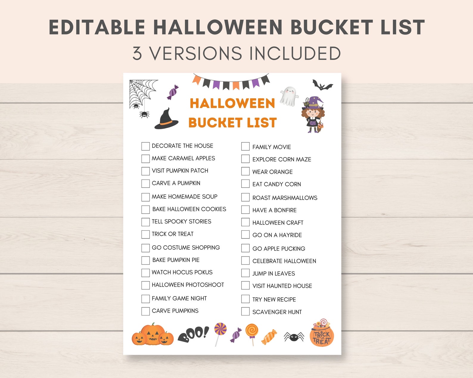 Halloween Bucket List Printable, Halloween Printable, Custom Bucket ...