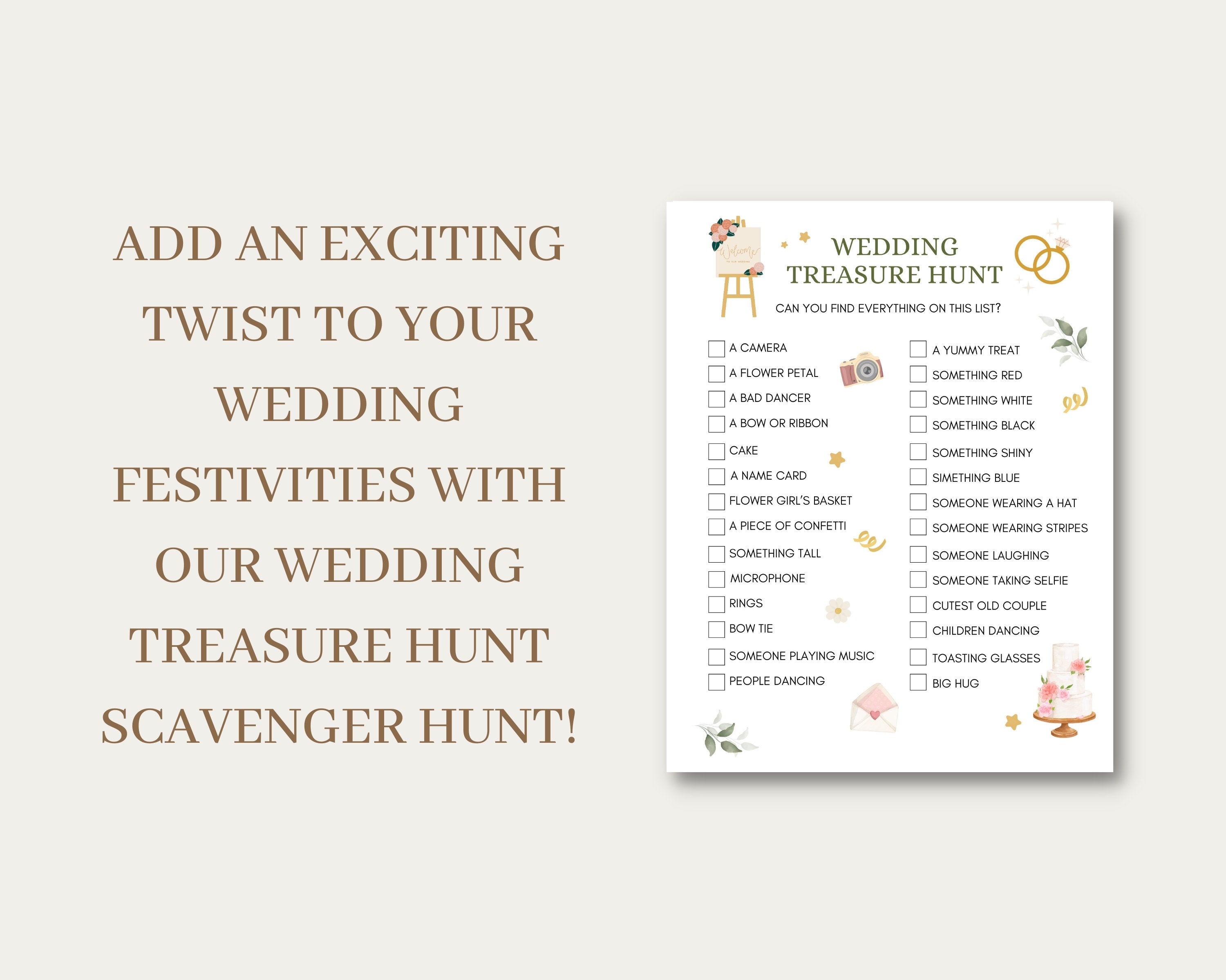 Wedding Treasure Hunt I Spy Wedding Game Scavenger Hunt - Etsy