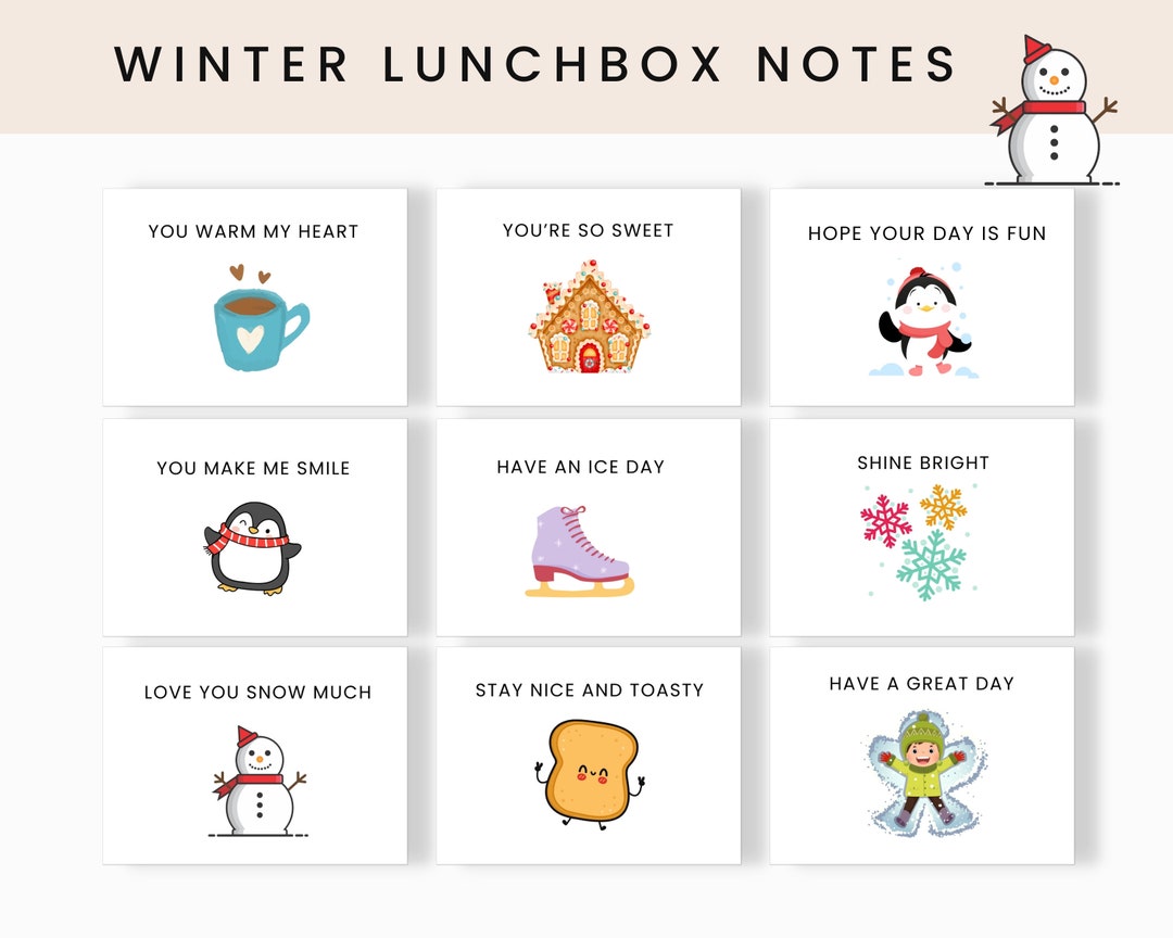 Winter Lunch Box Notes Lunch Box Notes Printable Winter Kids - Etsy UK