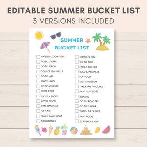 Summer Bucket List Printable, Kids Summer Activity, Summer Checklist ...