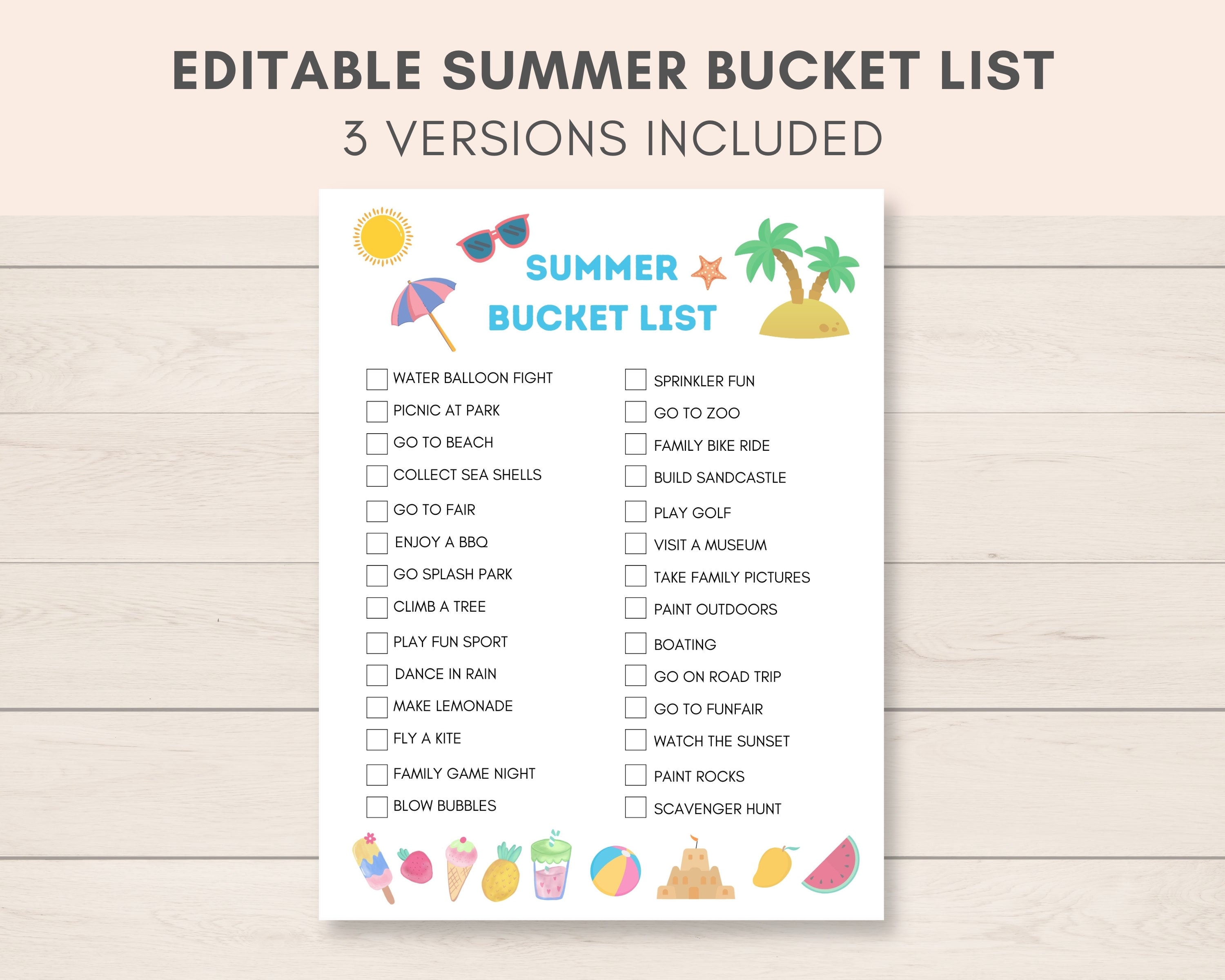 Summer Bucket List Printable, Kids Summer Activity, Summer Checklist ...