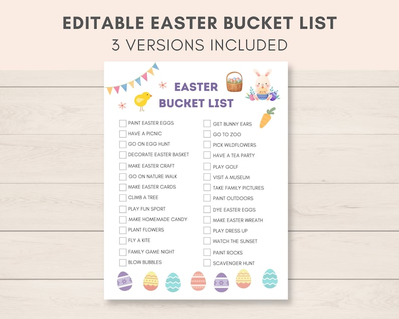 Easter Bucket List Printable Easter Checklist Easter - Etsy