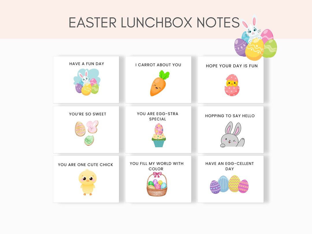 Easter Lunch Box Notes, Lunch Box Notes Printable, Lunch Notes for Kids ...