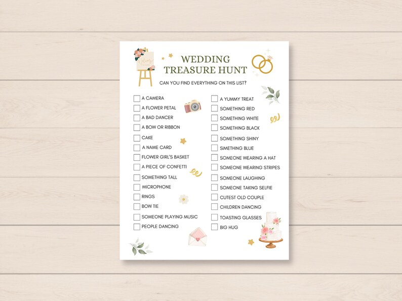 Wedding Treasure Hunt, I Spy Wedding Game, Scavenger Hunt, Wedding ...