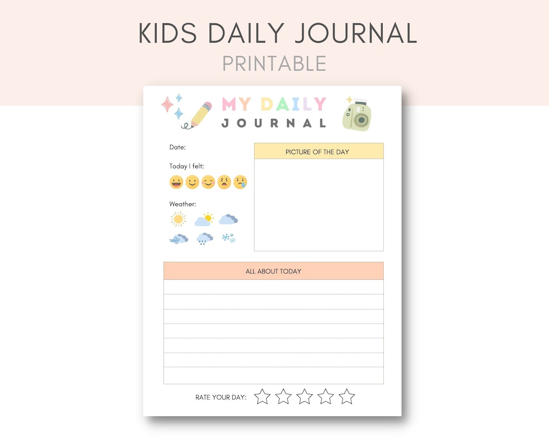 Daily Journal for Kids, Kids Daily Journal, Kids Journal Printable ...
