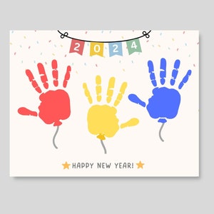 New Years Handprint Printable, 2024 Handprint Craft, Happy New Year ...