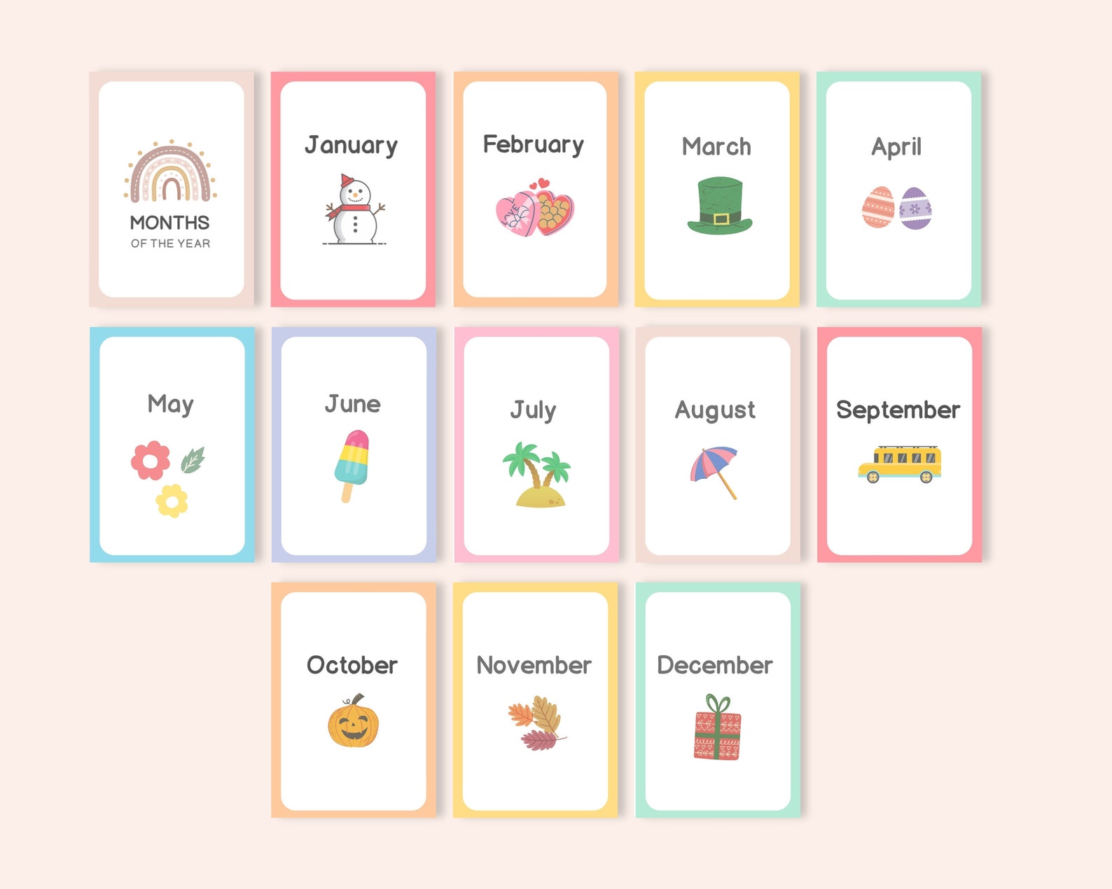 Months of the Year Flashcards, Flashcards Printable, Months Flashcards ...