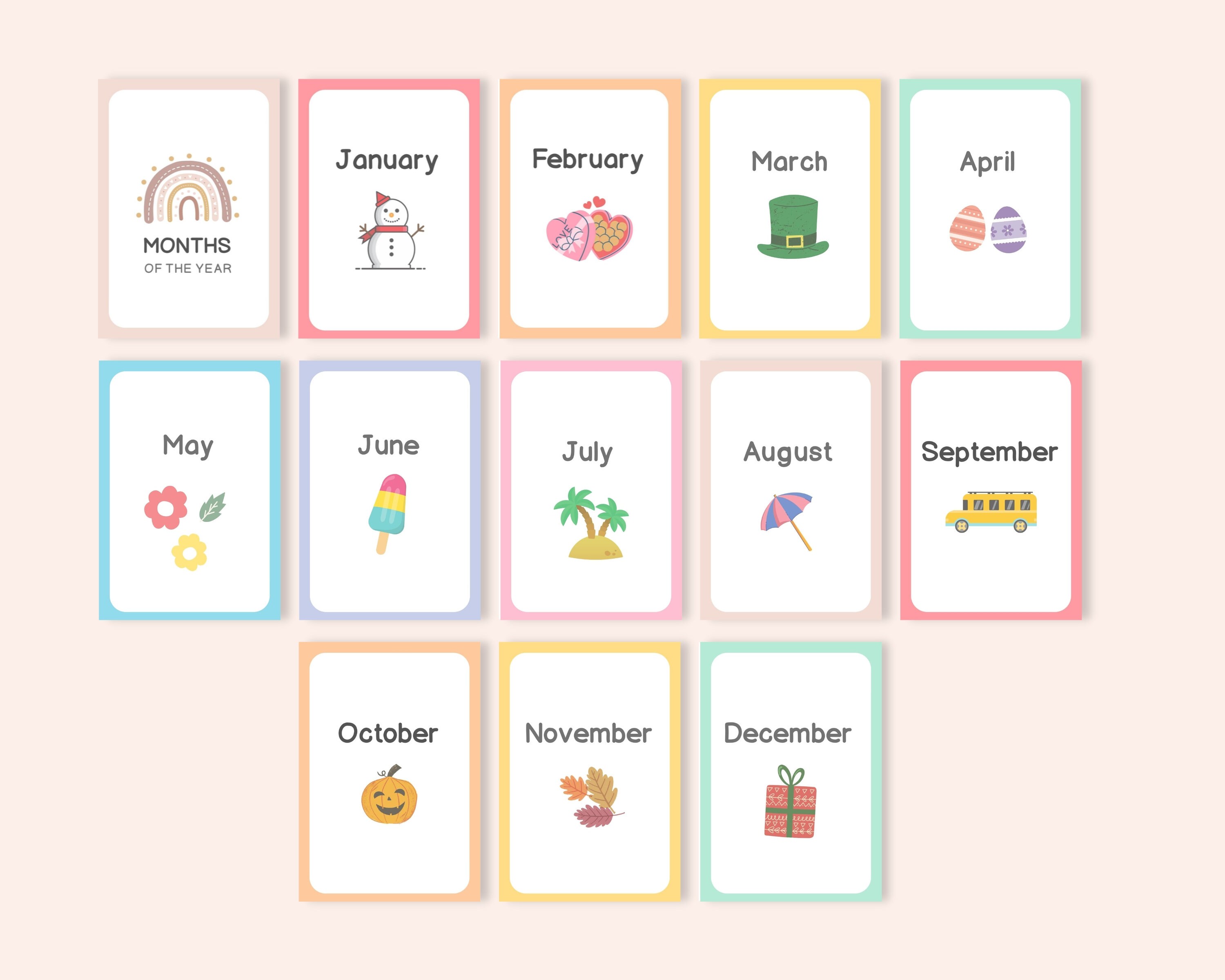 Months of the Year Flashcards Flashcards Printable Months - Etsy UK