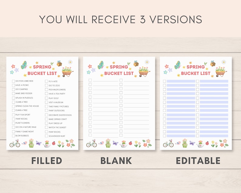 Spring Bucket List Printable Spring Printable Spring Break - Etsy