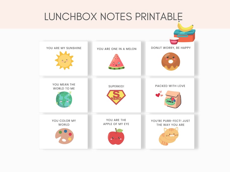 Lunch Box Notes Printable Lunch Notes for Kids (Instant Download) - Etsy