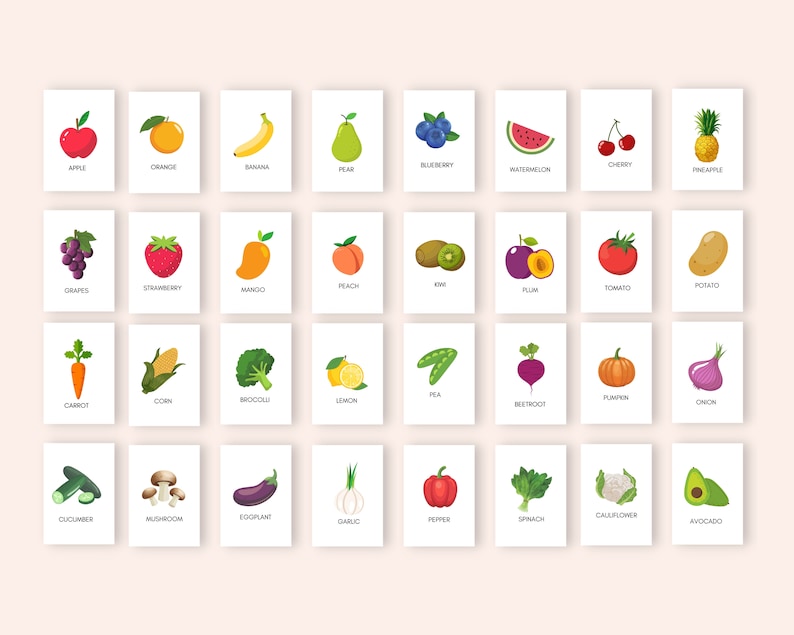 Fruits and Vegetables Flashcards, Fruits Flashcards, Vegetable ...