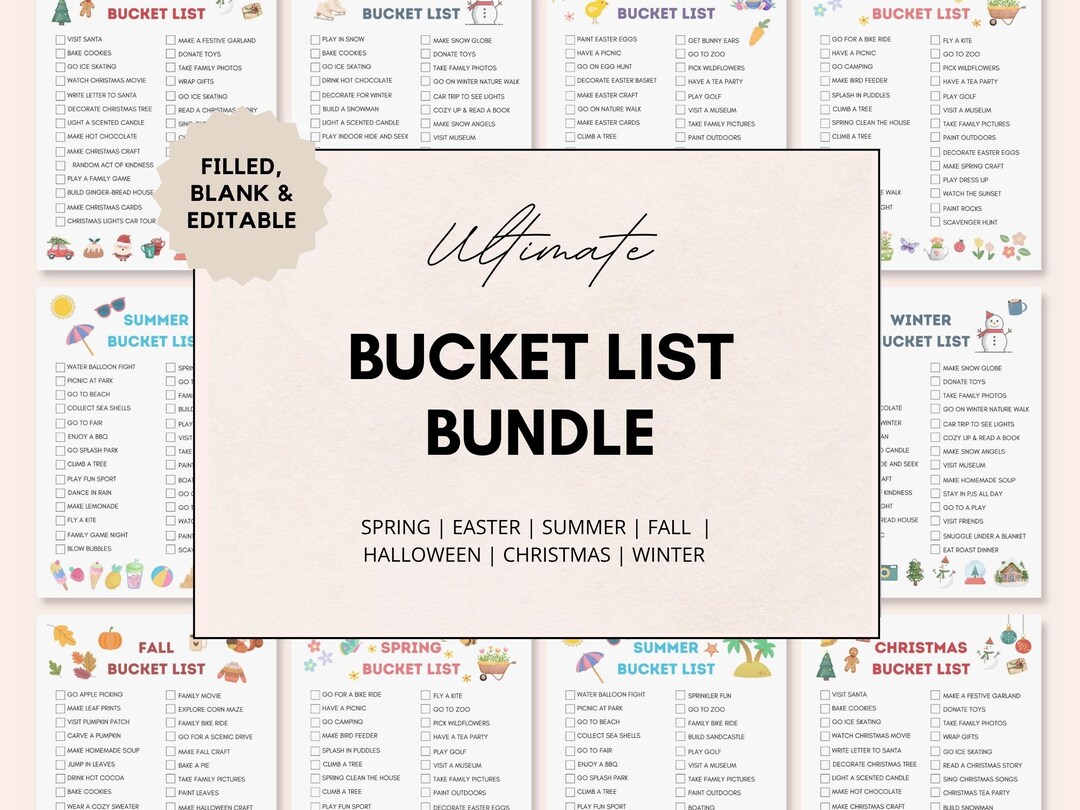 BUCKET LIST BUNDLE, Bucket List Printable, Kids Bucket List, Editable ...