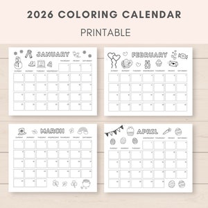Coloring Calendar 2026, Kids Calendar, Academic Calendar, Homeschool ...