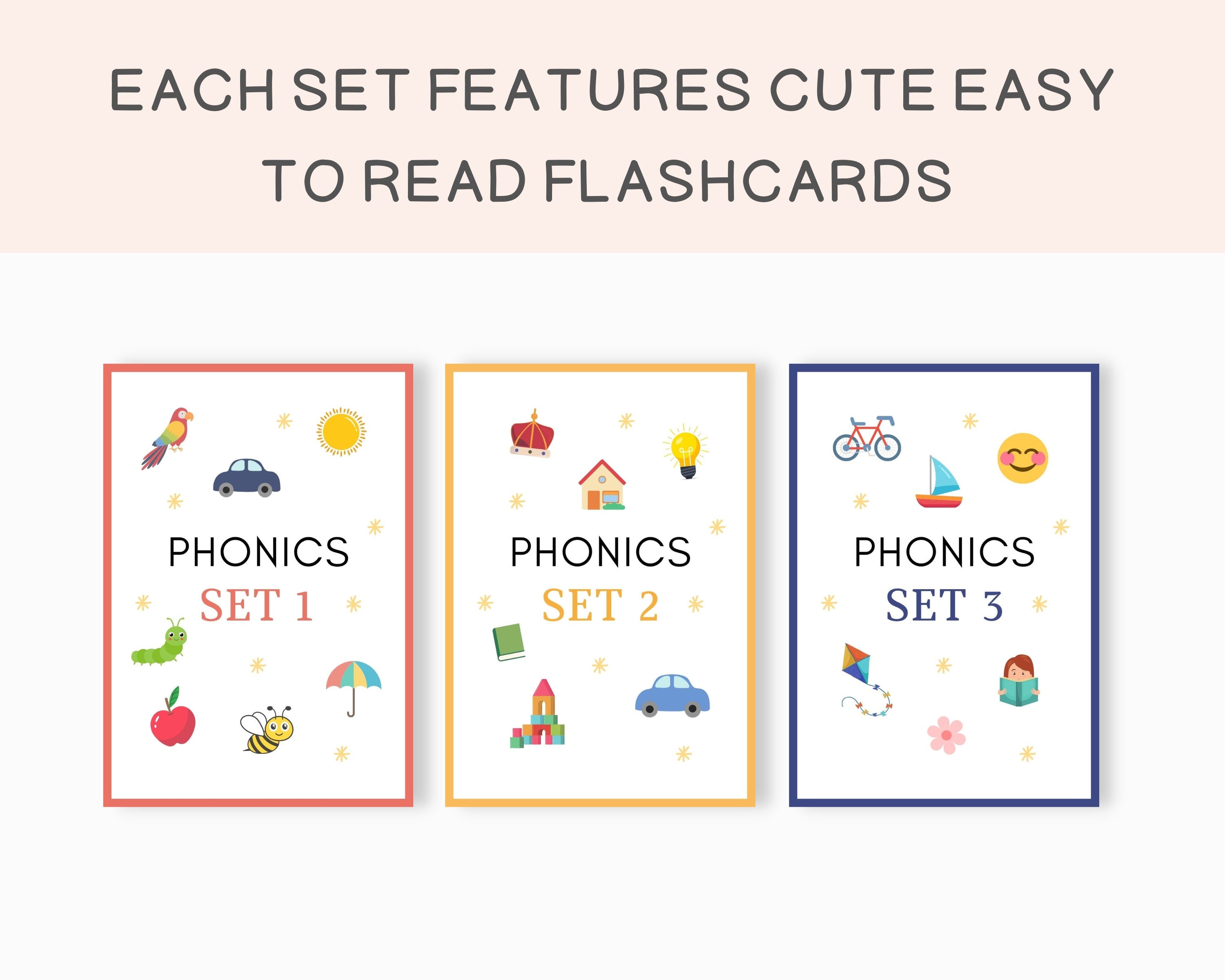 Phonics Flashcards Set 1 Set 2 Set 3 Phonics Printable - Etsy