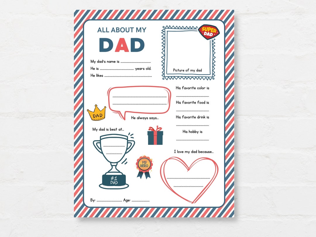 All About Dad Printable, Fathers Day Questionnaire, All About My Dad ...