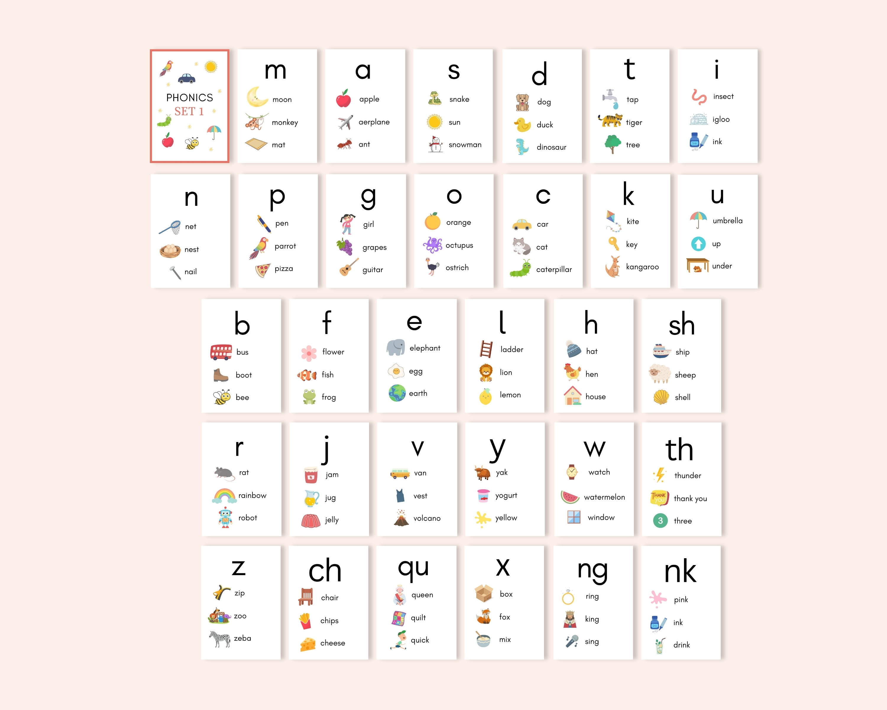 Phonics Flashcards Set 1 Set 2 Set 3 Phonics Printable - Etsy Canada