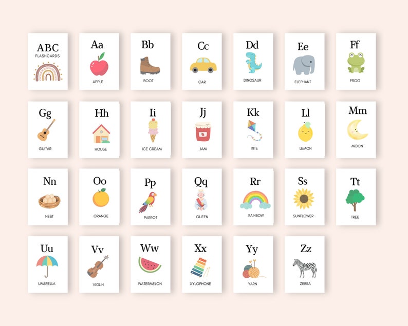 Alphabet Flashcard Printable ABC Flashcard Alphabet - Etsy