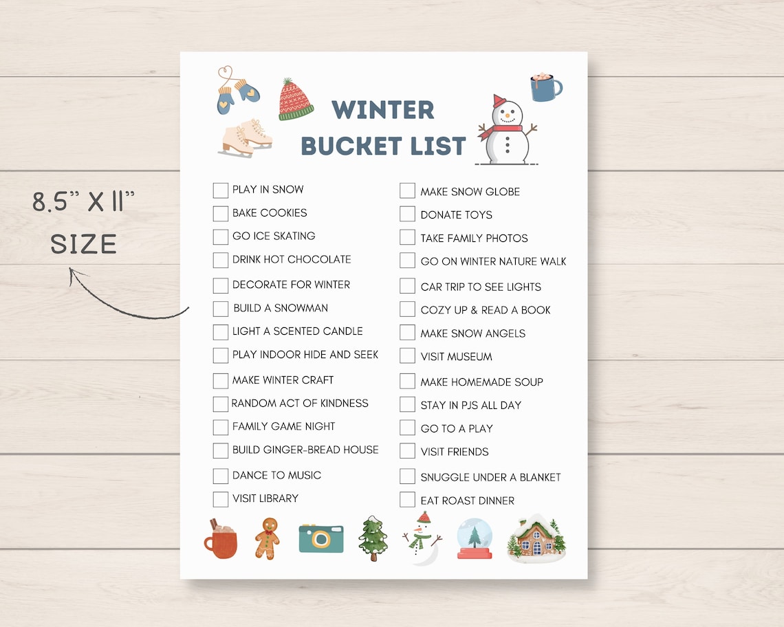 Winter Bucket List Printable Winter Checklist Holiday Bucket - Etsy