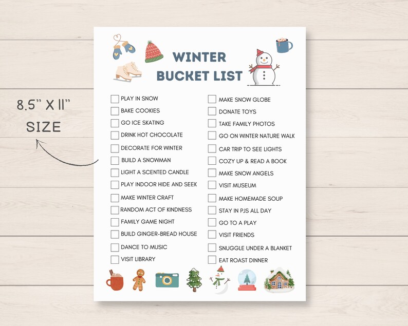 Winter Bucket List Printable, Winter Checklist, Holiday Bucket List ...