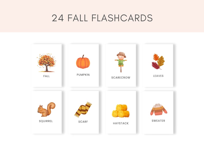Fall Flashcards Printable, Autumn Flashcards, Nature Cards, Fall ...