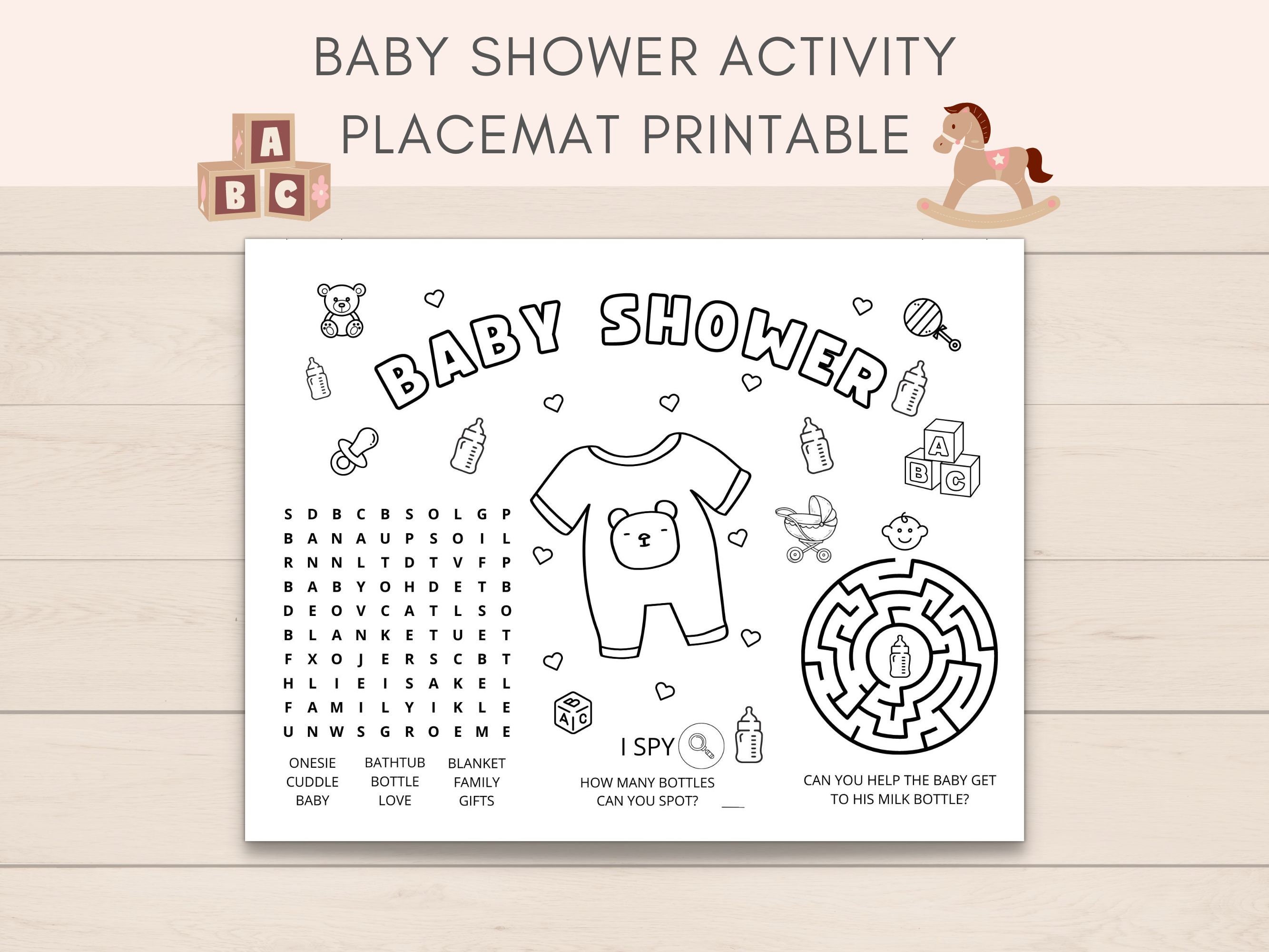 Baby Shower Activity Placemat, Baby Shower Activities, Baby Shower ...