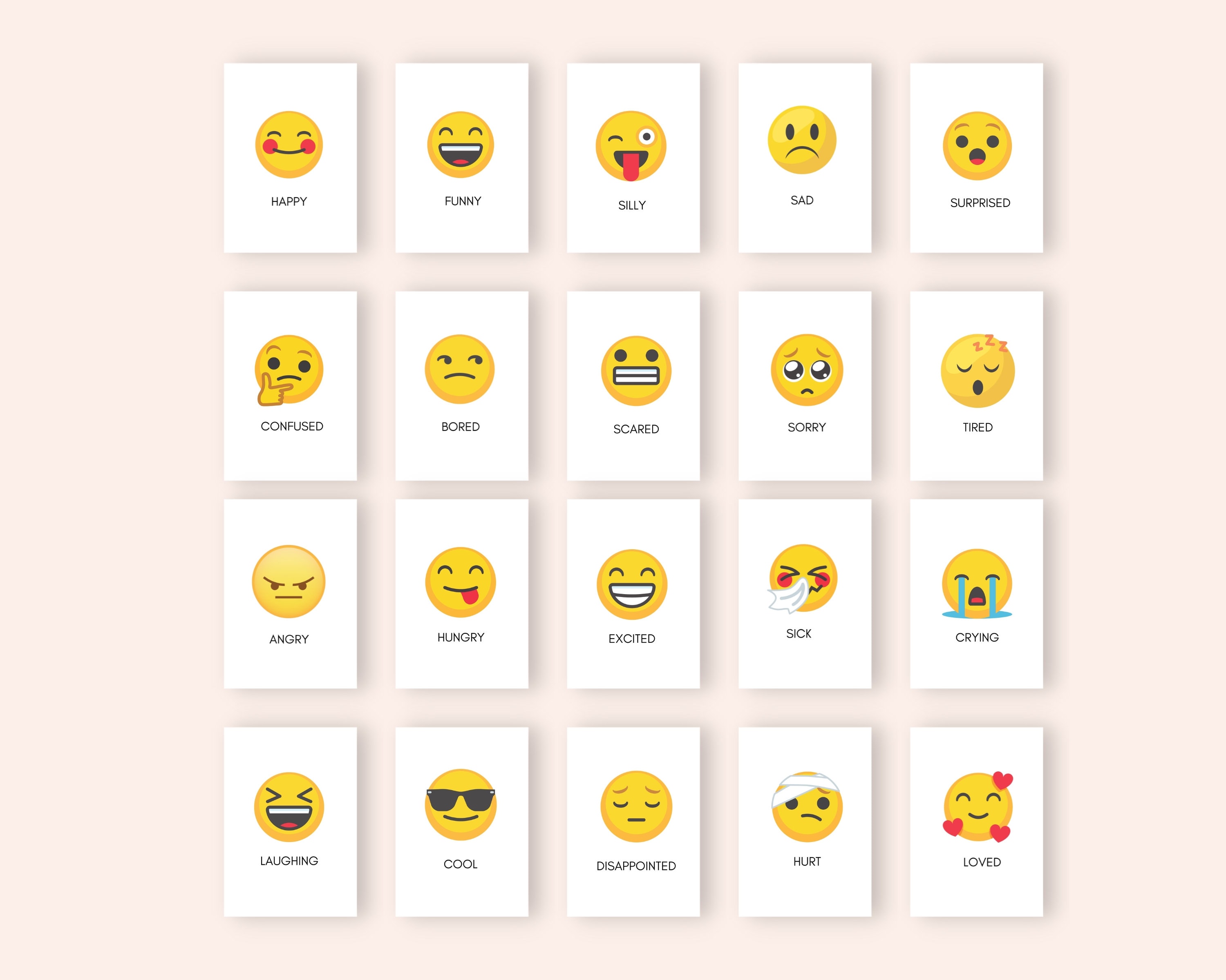 Emotion Flashcards Printable Flashcards Emoji Flashcards - Etsy Canada