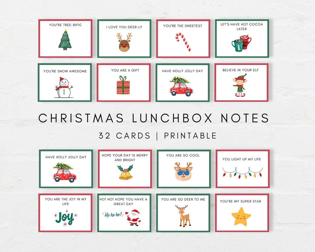 Christmas Lunchbox Notes, Lunch Notes for Kids, Cute Lunchbox Notes ...